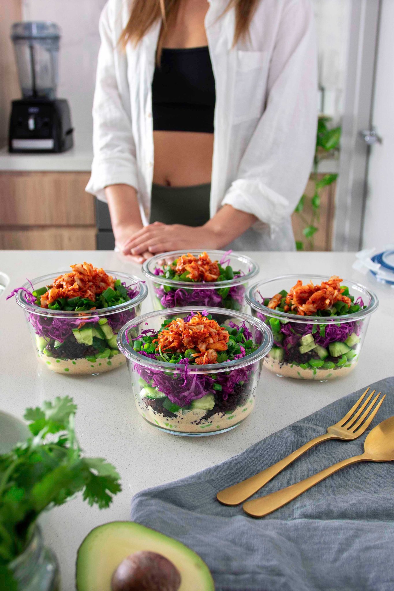 Forbidden Rice & Kimchi Salad with Ginger Almond Dressing | plantbaes