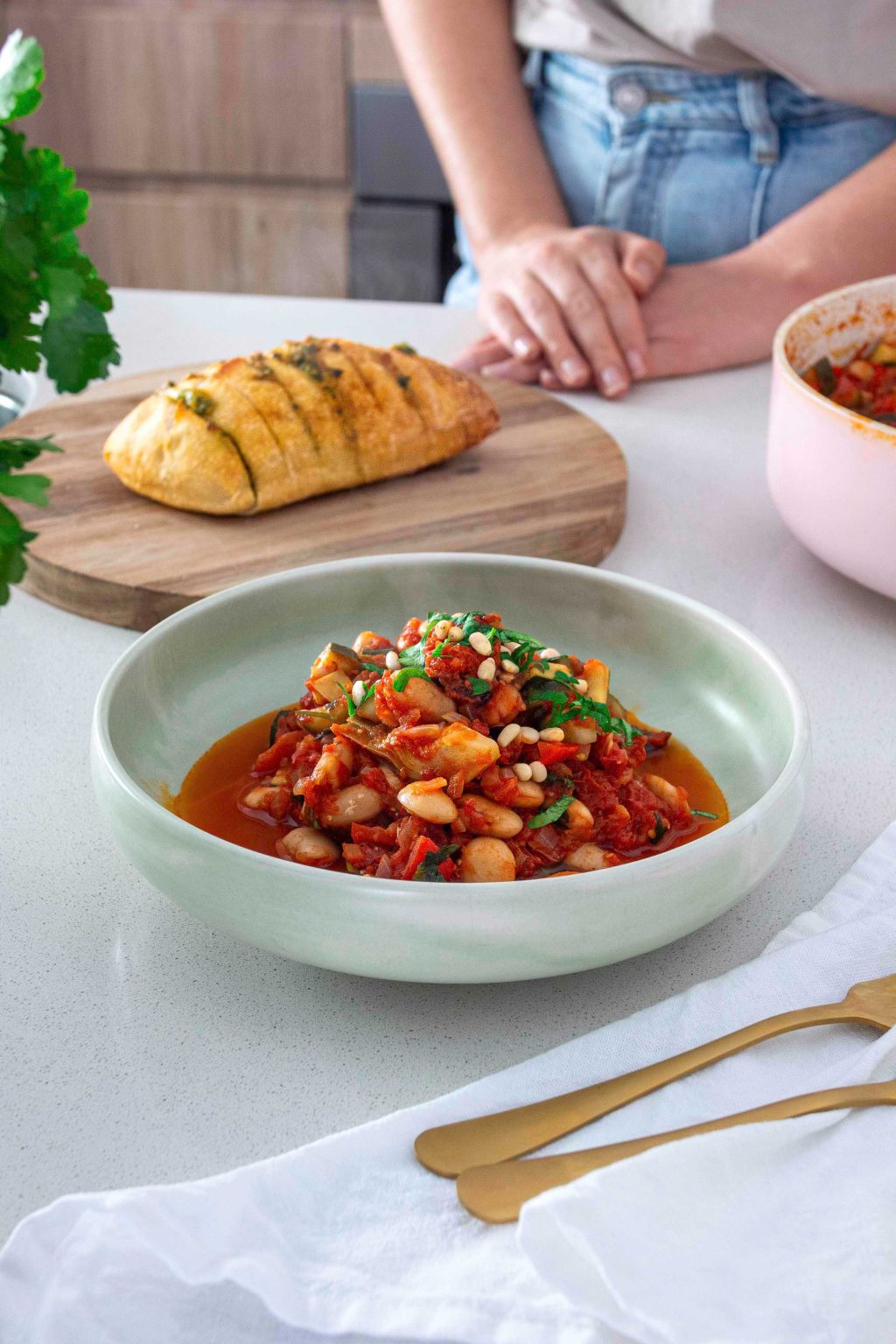 Puttanesca-Style Butter Beans & Roasted Garlic Bread | plantbaes