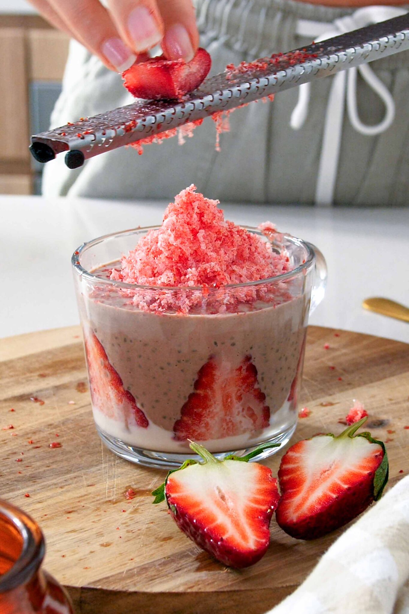 High-Protein Chocolate Chia Pudding w/ Strawberry Shaved Ice | plantbaes