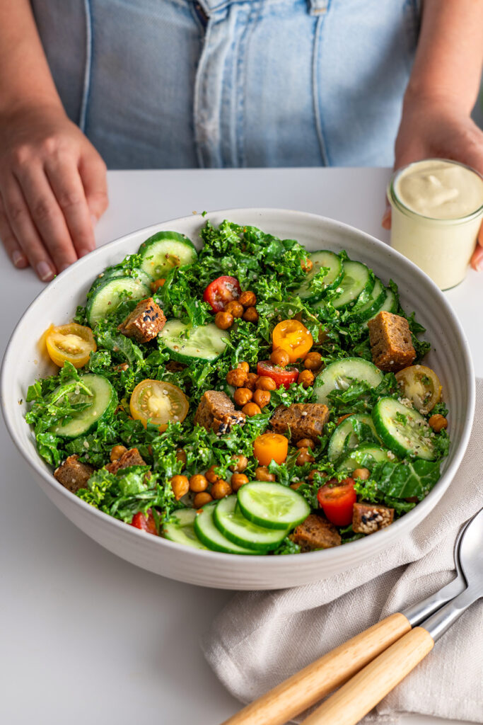 High-Protein Kale Caesar Salad | plantbaes