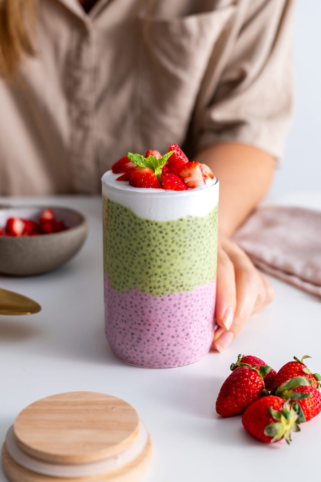 Strawberry Matcha Chia Pudding | plantbaes