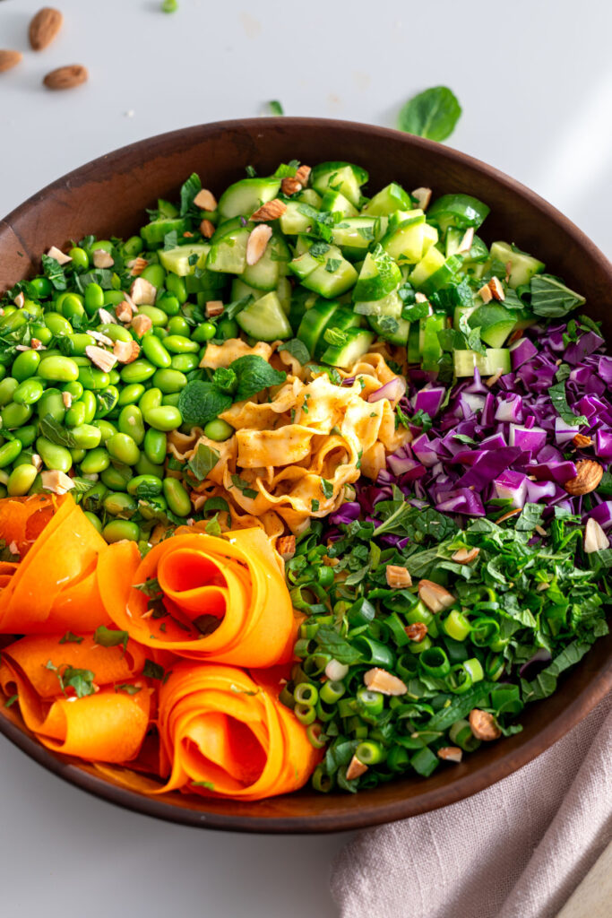 High-Protein Noodle Salad with Almond Dressing | plantbaes