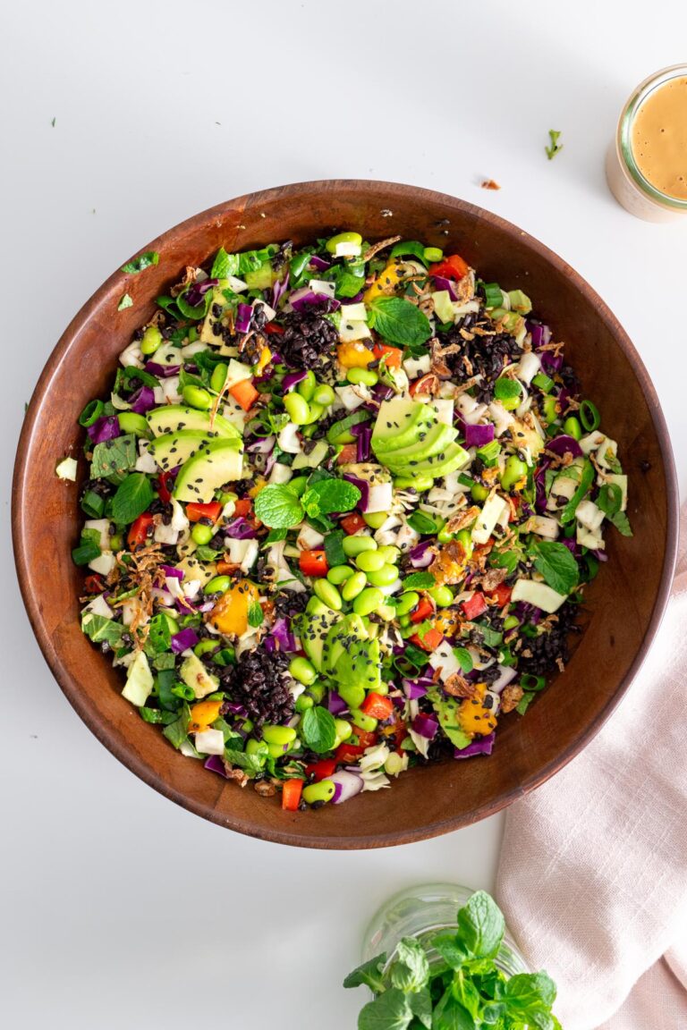 Rainbow Crunch Salad with Peanut Dressing | plantbaes