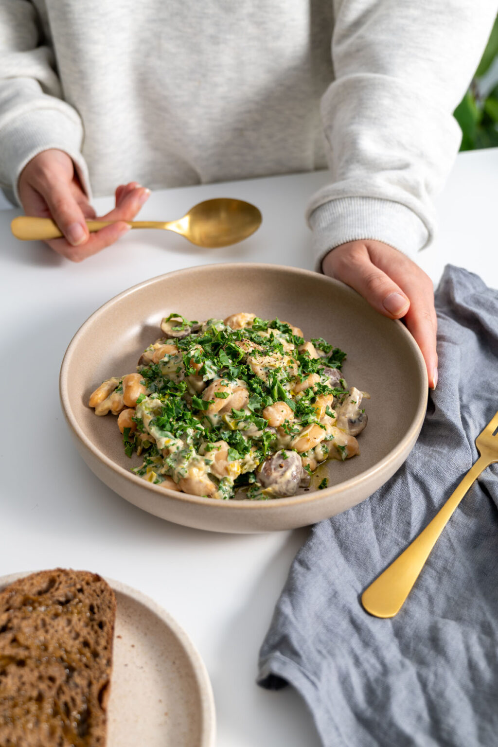 High Protein Creamy Miso Butter Beans with Kale | plantbaes