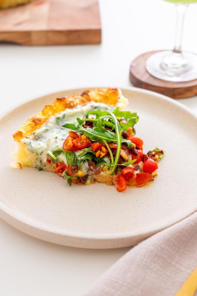 Mediterranean Potato Crust Tart with Tzatziki (Gluten-Free) | plantbaes